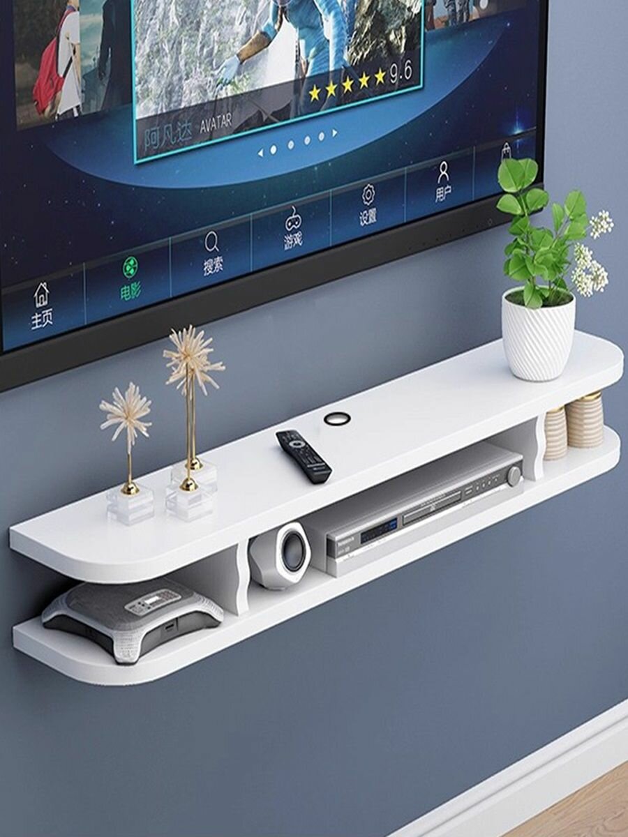 Подвесная тумба под телевизор — настенная консоль 80/100/120/140 см с ящиками и открытой полкой для гостиной, ДВП