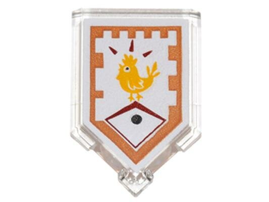 Деталь Lego 22385pb014 Tile, Modified 2 x 3 Pentagonal with Nexo Power Shield Pattern - Chicken Power