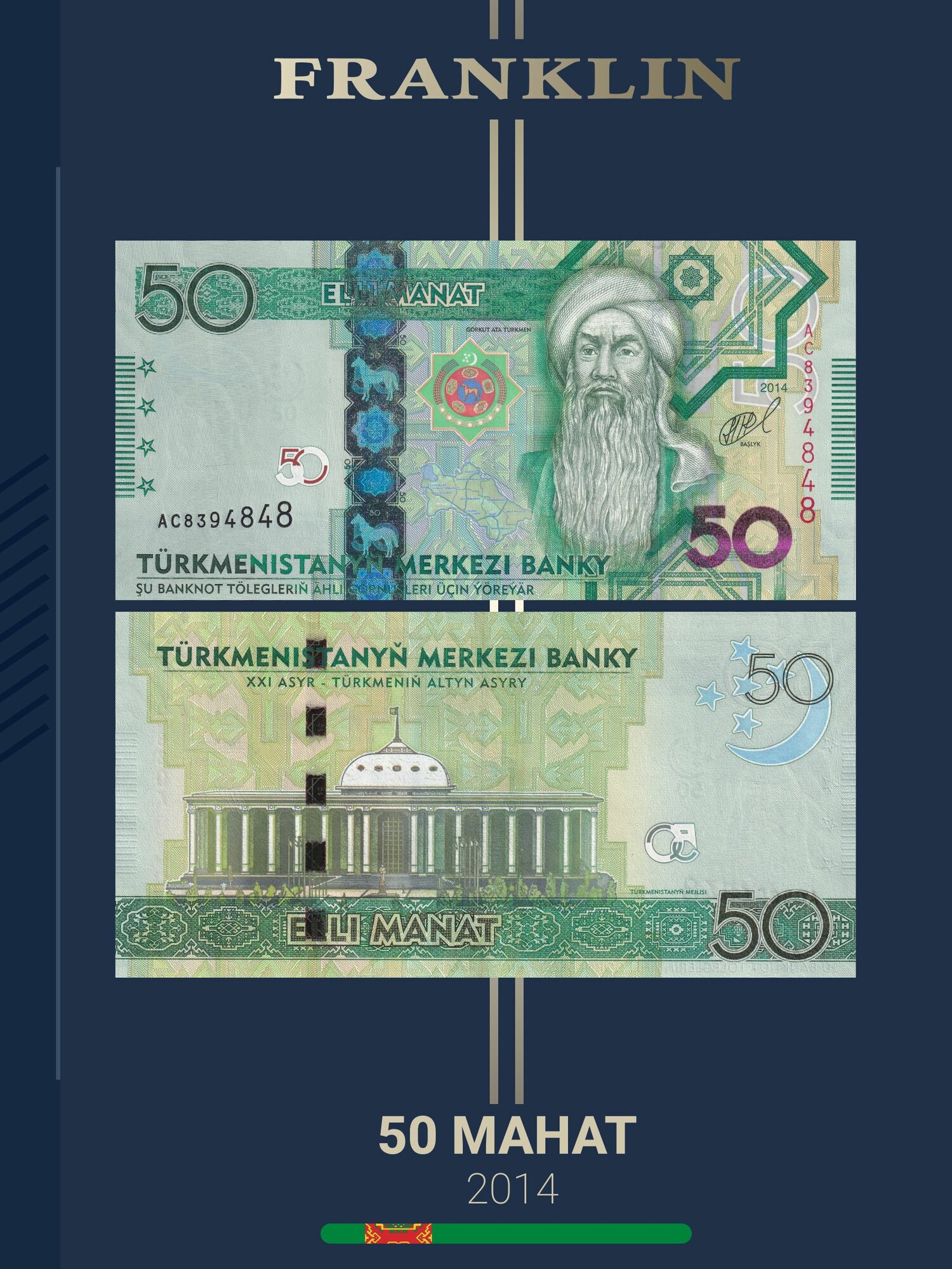 Банкнота Туркменистан 50 манат 2014 год (aUNC) Pick 33a