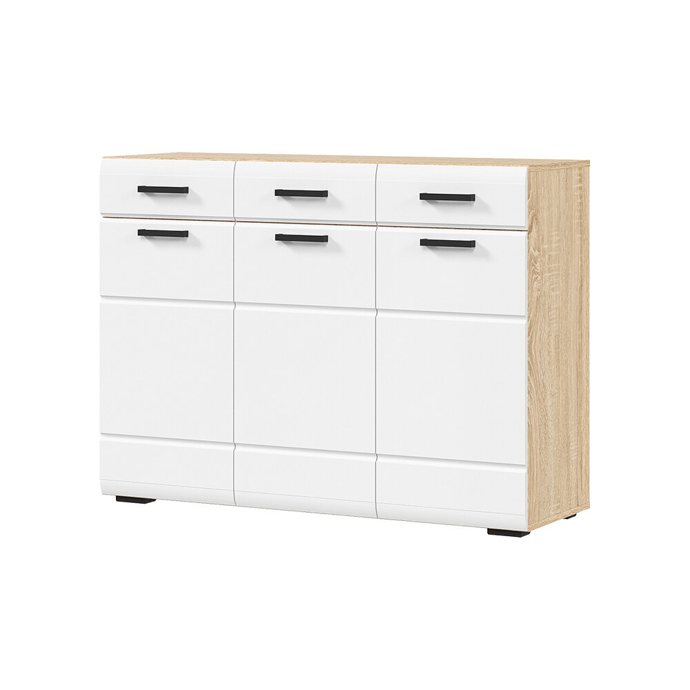 Либерти КМ 01 Комод 1200 (1200х890х400) Фасад МДФ белый глянец/Корпус ДУБ сонома