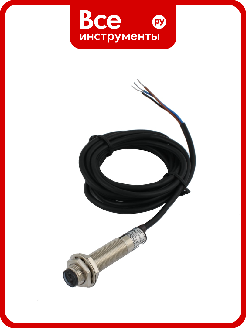 Диффузионный фотодатчик INNOCONT М12x1, зона срабатывания до 10 см, -10 +60 С, 12…24 VDC, IP67, выход: NPN NO, макс.