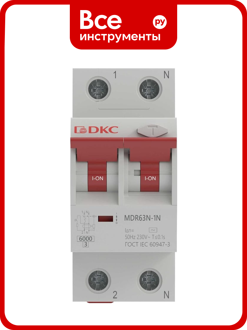 Автоматический выключатель дифференциального тока DKC YON max типа MDR, 1P N, 100mA, 32A, хар ка C, 6kA, тип А, 1 шт. MDR63N 1N3C32 A MDR63N-1N3C32-A