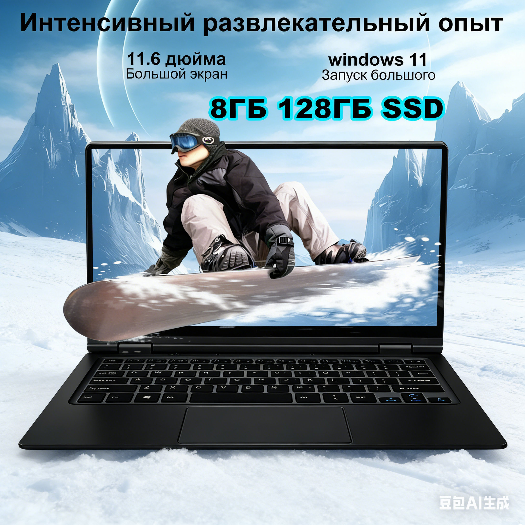 LZWIN Планшетный 2-в-1 Ноутбук 11.6", Intel Celeron N4020, RAM 8 ГБ, SSD 128 ГБ, чёрный, Русская раскладка
