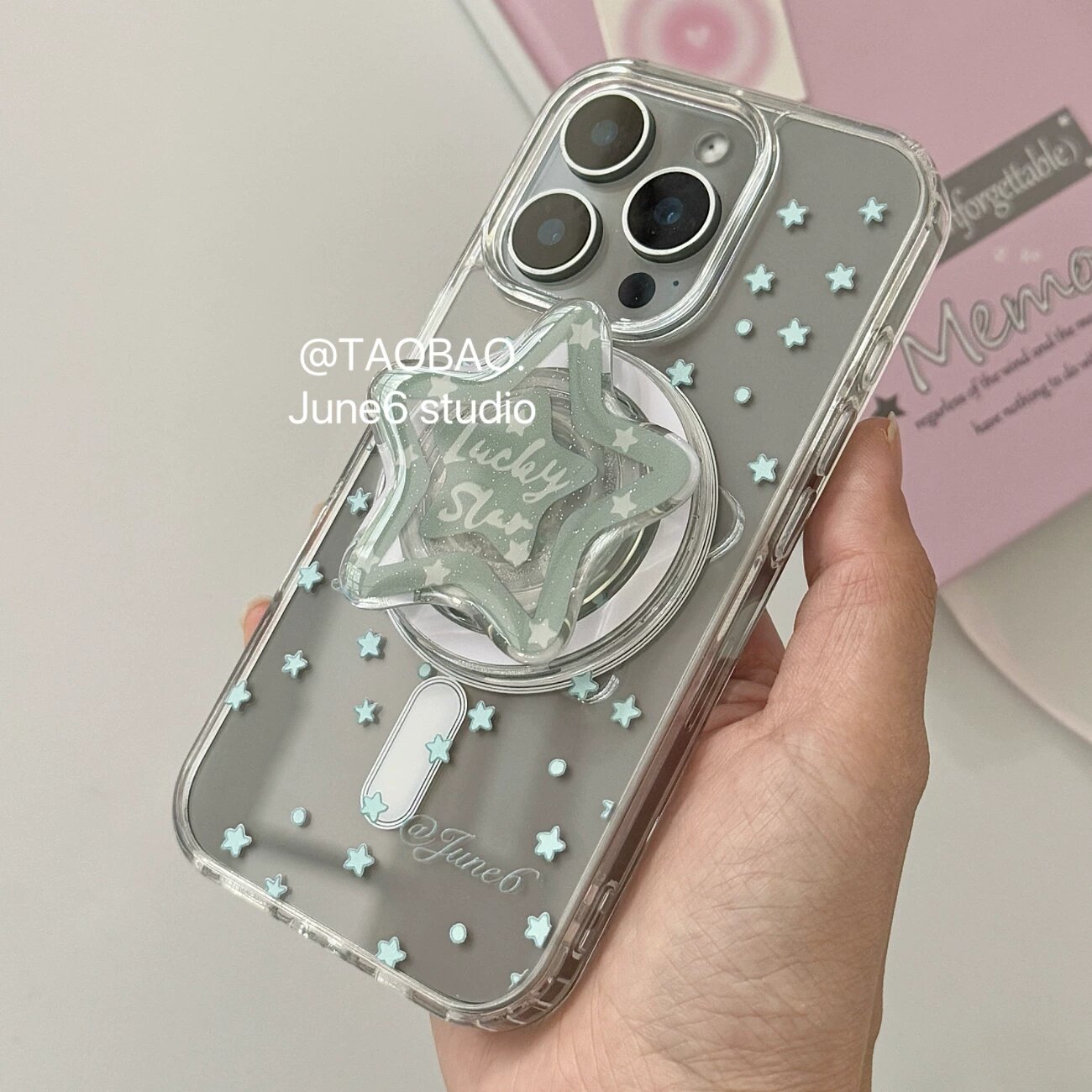 Синяя звездная узорная прозрачная магнитная чехол и подставка для iPhone 17 Pro Max - двойной комплект, совместимый с