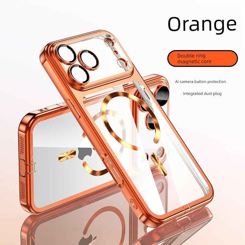 IPhone 17 Pro Max Магнитный чехол с антипылевой заглушкой, защитой динамика и защитной пленкой - Оранжевый
