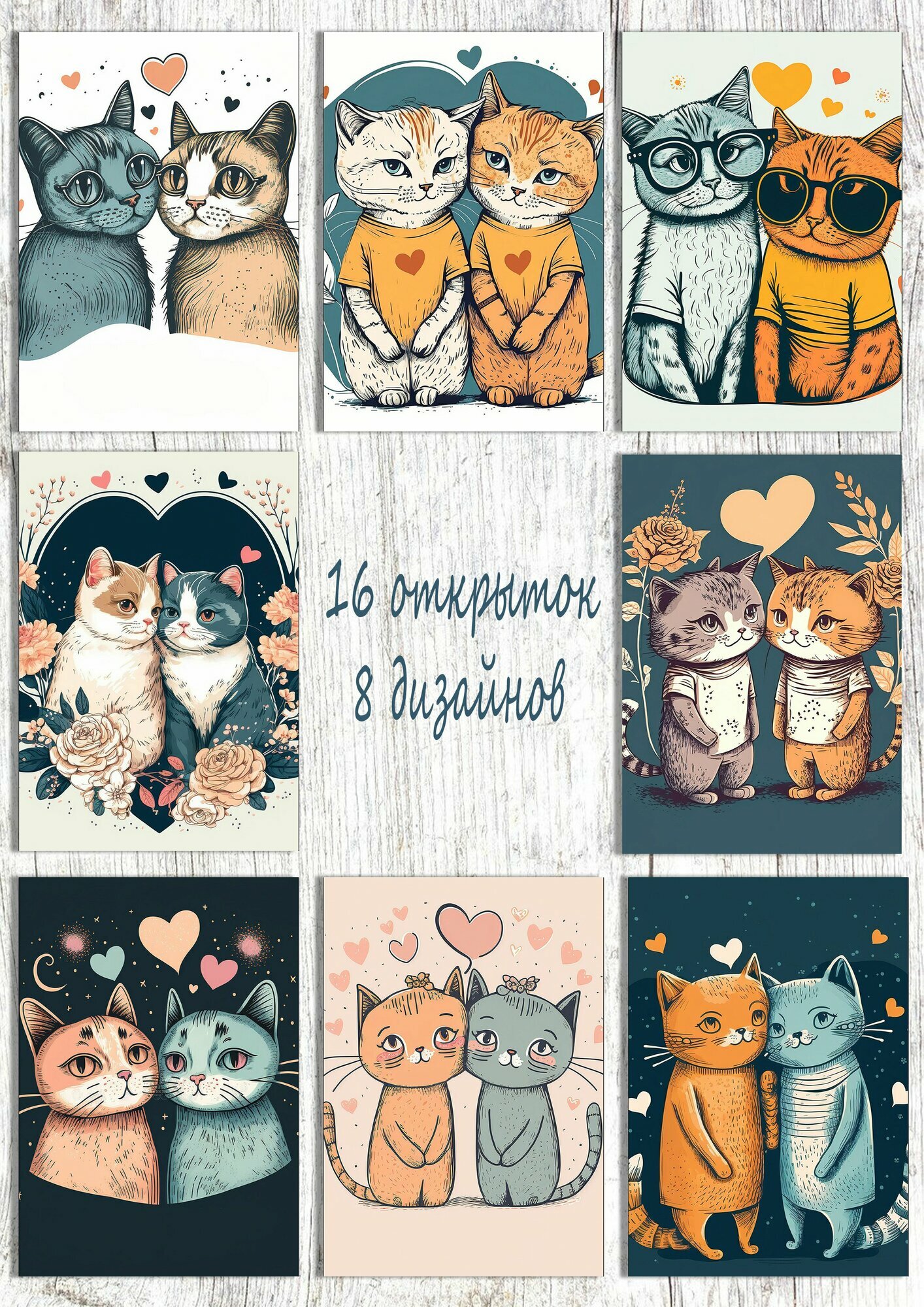 Открытки котики, 16 штук