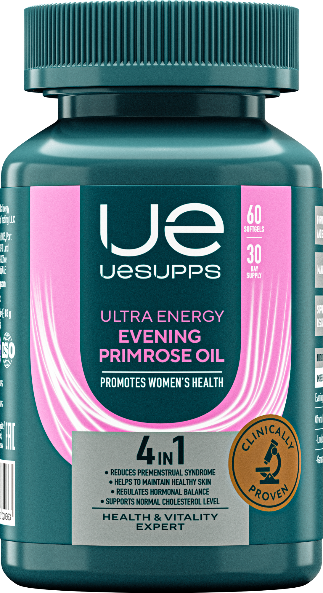 UESUPPS Масло вечерней примулы 60 софтгель Ultra Energy Evening Primrose Oil 60 Softgels 50g