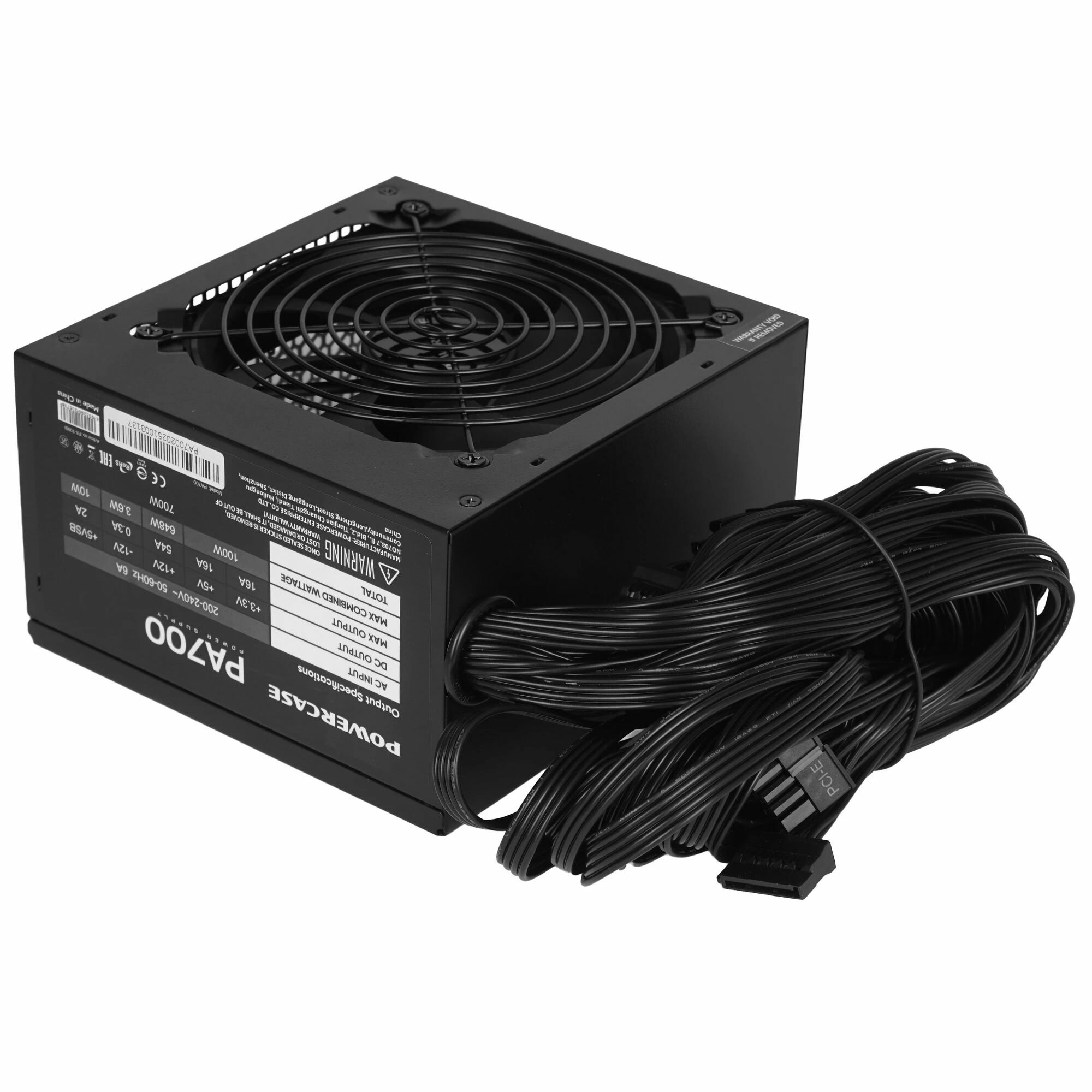 Блок питания PowerCase PA700 (PA-700SI) черный - ATX 20+4 пин, 4 pin + 4 pin x2 CPU, 5 SATA, 4 x 6+2 pin PCI-E