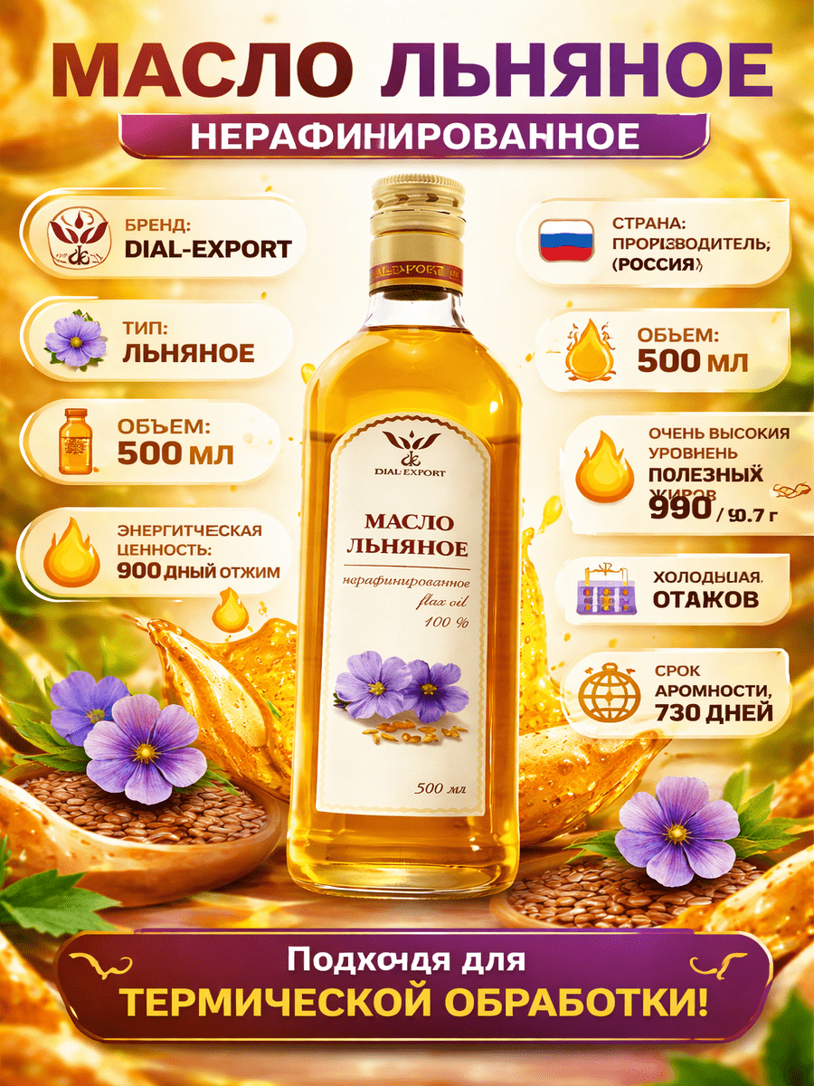 Масло льняное Dial-export нерафинированное, 500мл