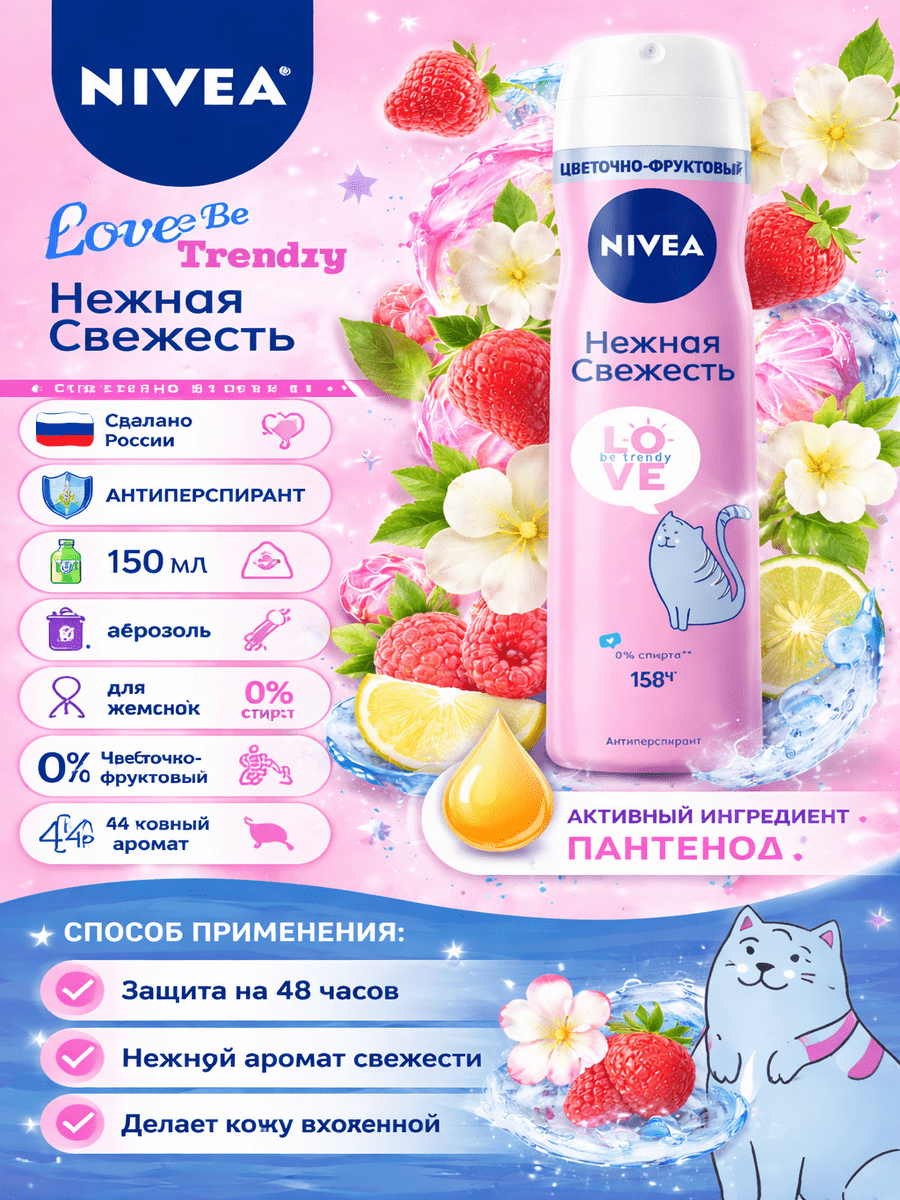 Антиперспирант-спрей Nivea Love Be Trendy Нежная свежесть, 150мл