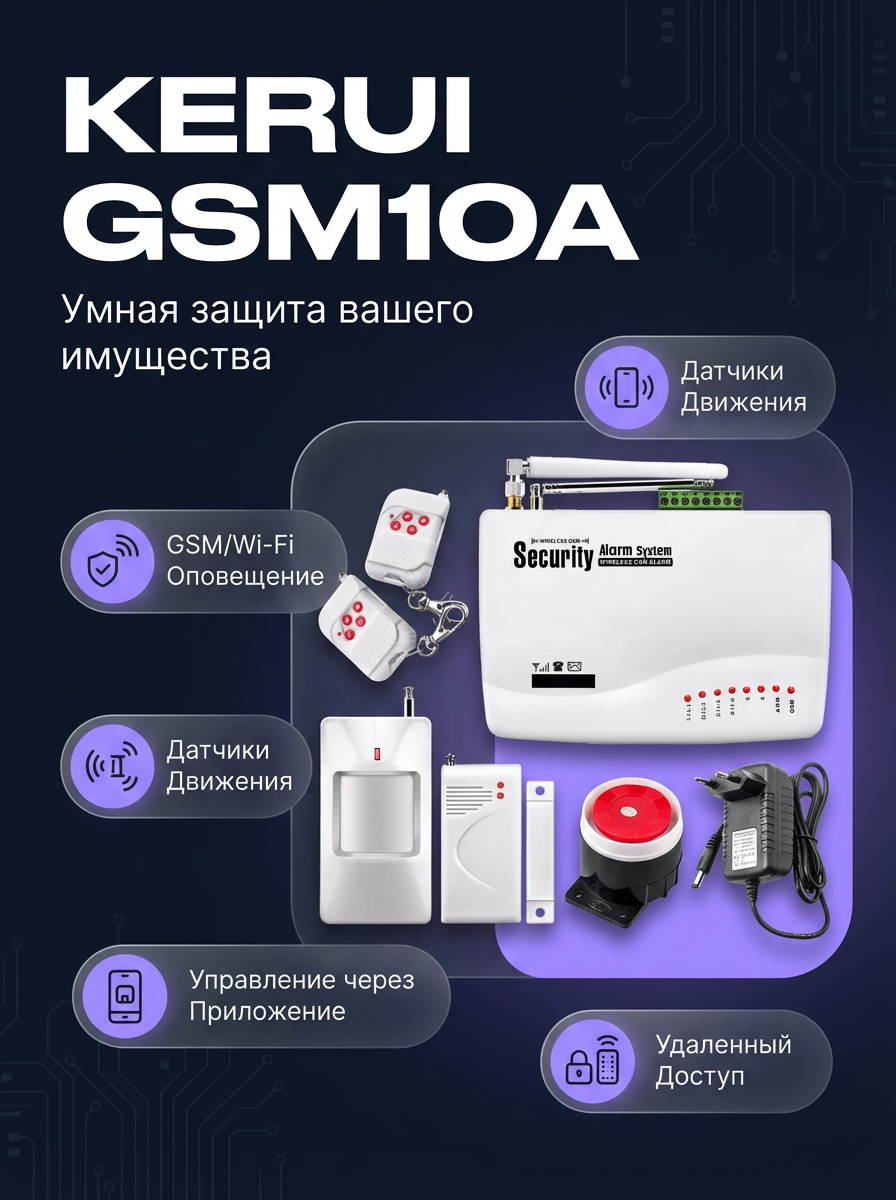 KERUI GSM10A (1*Alarm System, 3*IR Sensor, 2*Door sensor, 2*remote)