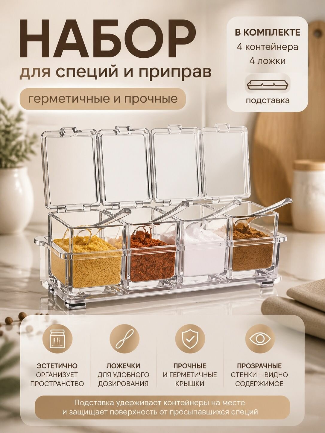Банка для продуктов, 190 мл, 4 шт