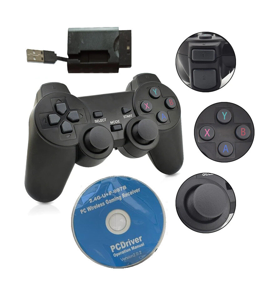 Геймпад PS1/PS2 Джойстик) беспроводной для PS3, PC и Android, черный