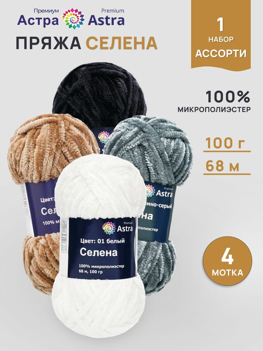 Пряжа для вязания набор Astra Premium 'Селена', 4 цвета по 100 г, 68 м (ассорти № 1)