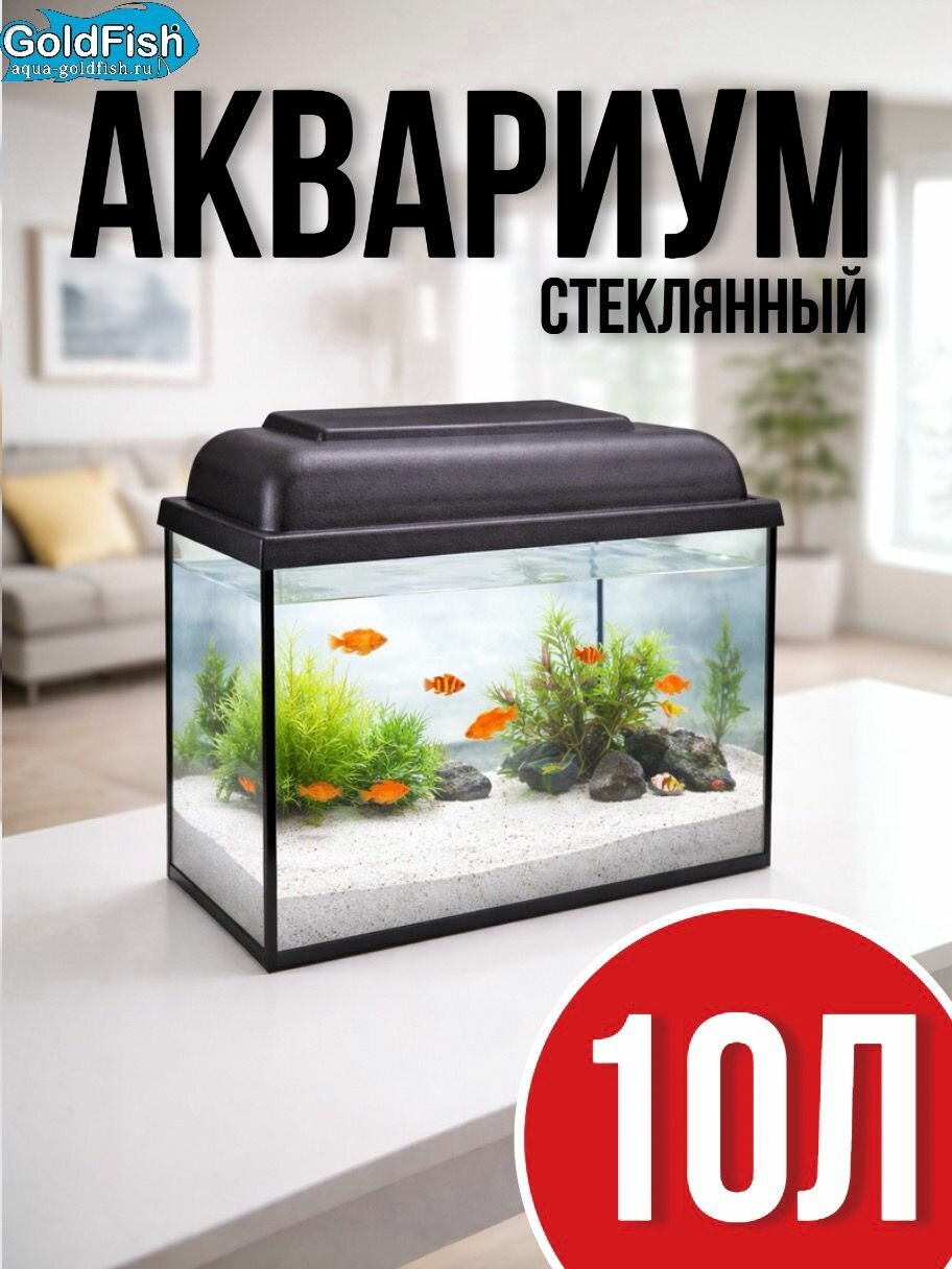 Аквариум 10 литров с подсветкой для рыбок с крышкой и диодной лампой