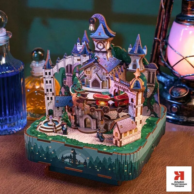Tonecheer TQ928 Magic Castle Music Box Деревянный кукольный домик головоломка DIY сборка игрушка детский подарок