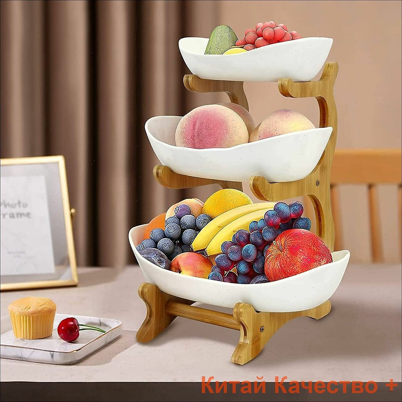 Фруктовница, 1 шт, многоярусная, настольная, керамическая/фарфоровая, белая, для фруктов и десертов, подарок