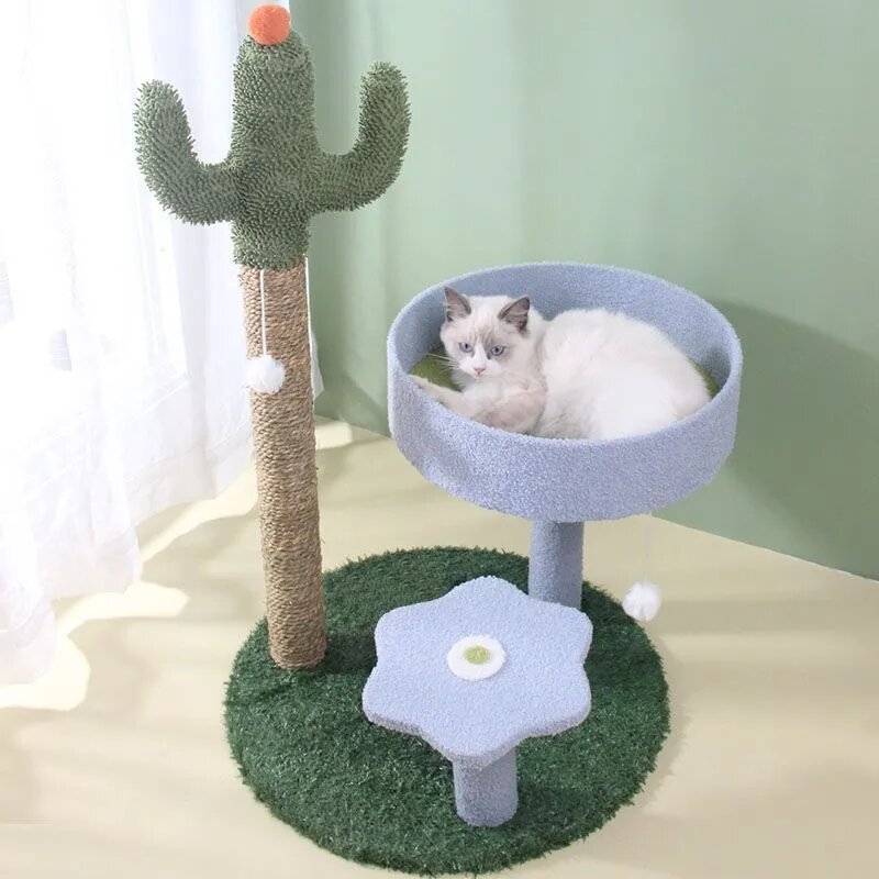 Игрушка для кошек, три уровня - синий кактус <когтеточка>