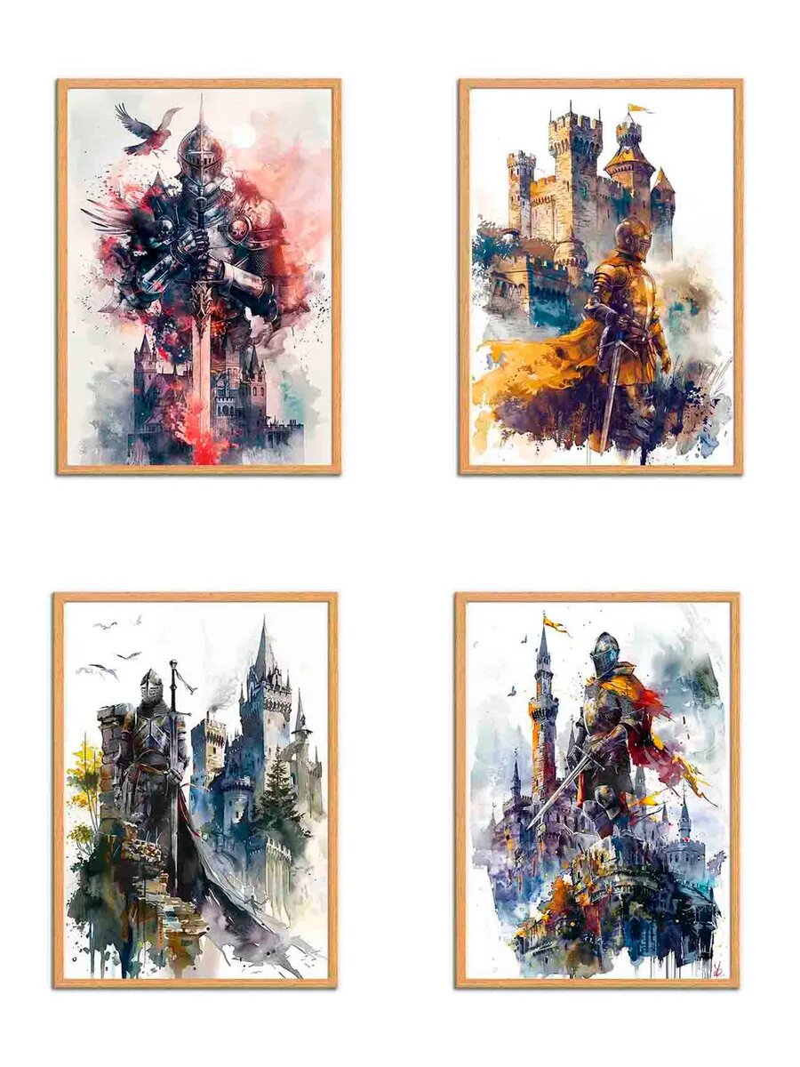 Птица щегол Рыцарь, 4 Плаката, 30x21см