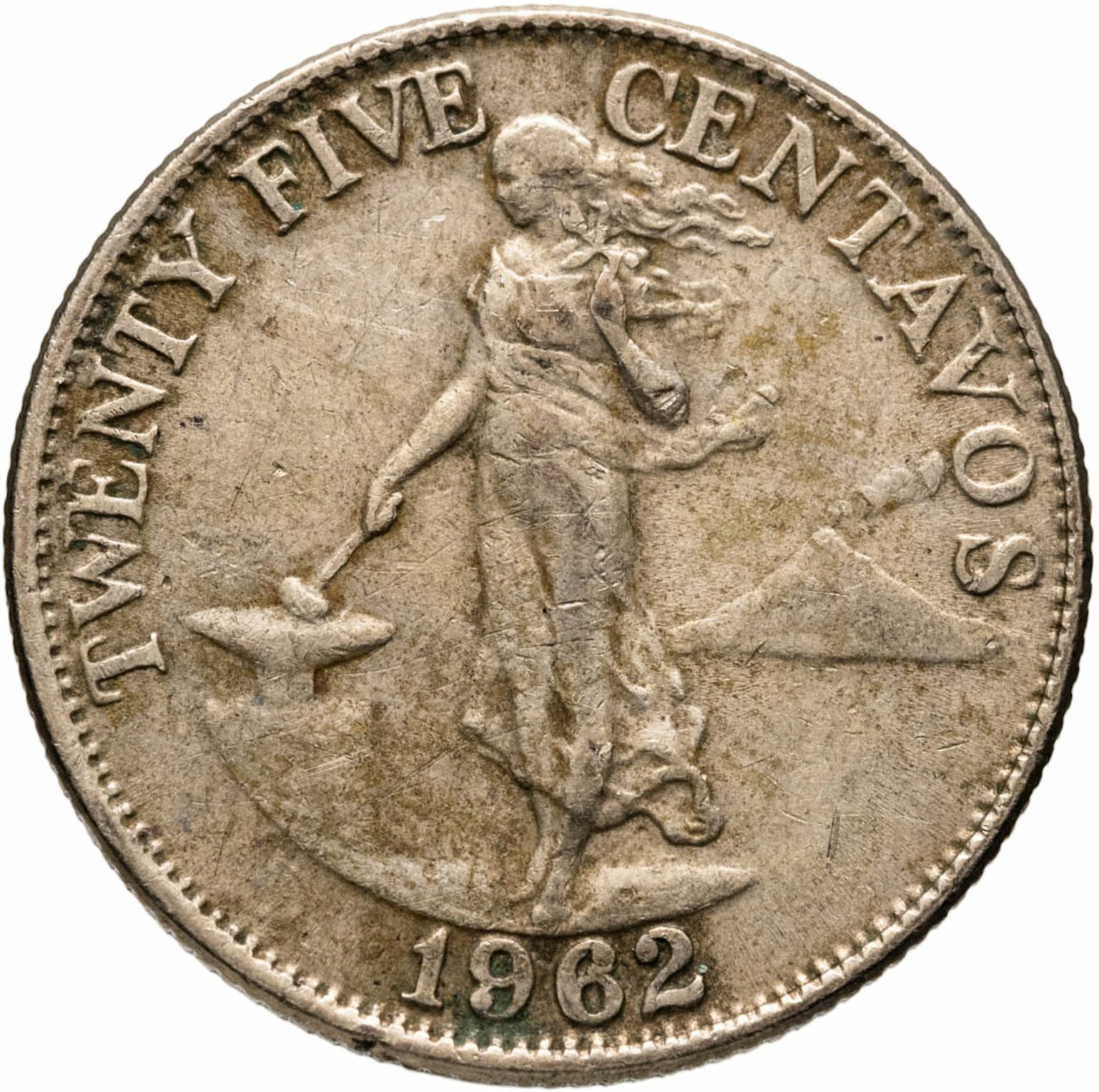 Филиппины 25 сентаво centavos 1962, МНЦ медь-никель-цинк, в сохранности XF