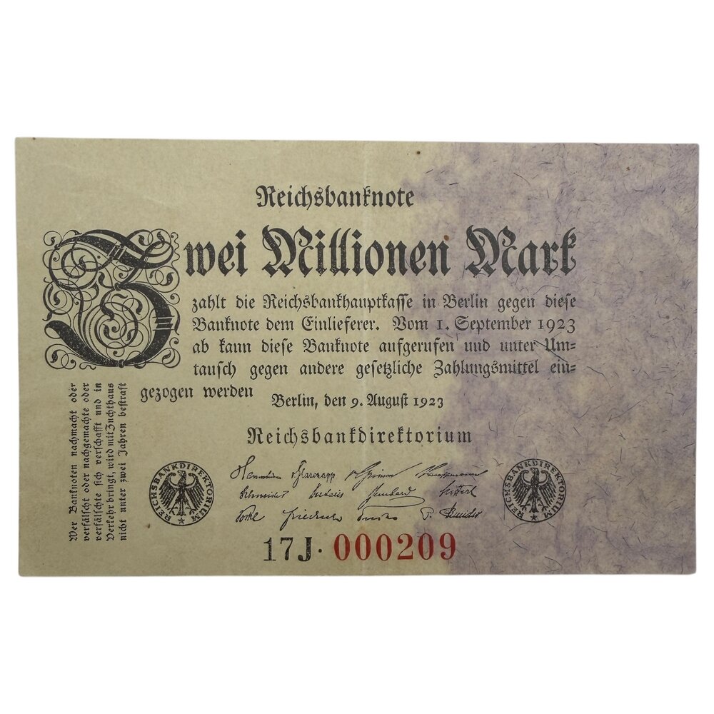 Веймарская республика (Германия) 2000000 (2 миллиона) марок 1923 г. (09.08 Тип 1) (Серия 17J)