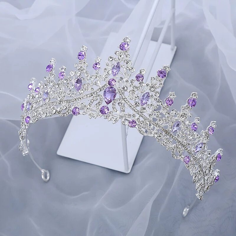 Серебряная корона с фиолетовыми камнями для особых случаев - винтажный свадебный аксессуар