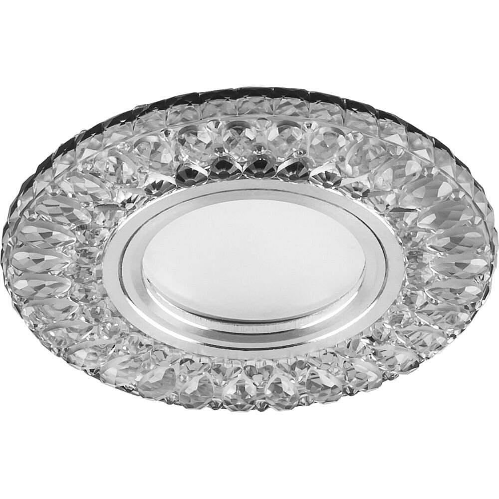 Светильник потолочный встраиваемый со светодиодной подсветкой 15LED*2835 SMD 4000K, MR16 50W G5.3, белый, хром, CD906 с драйвером в комплекте (лампа приобретается отдельно), FERON 28849