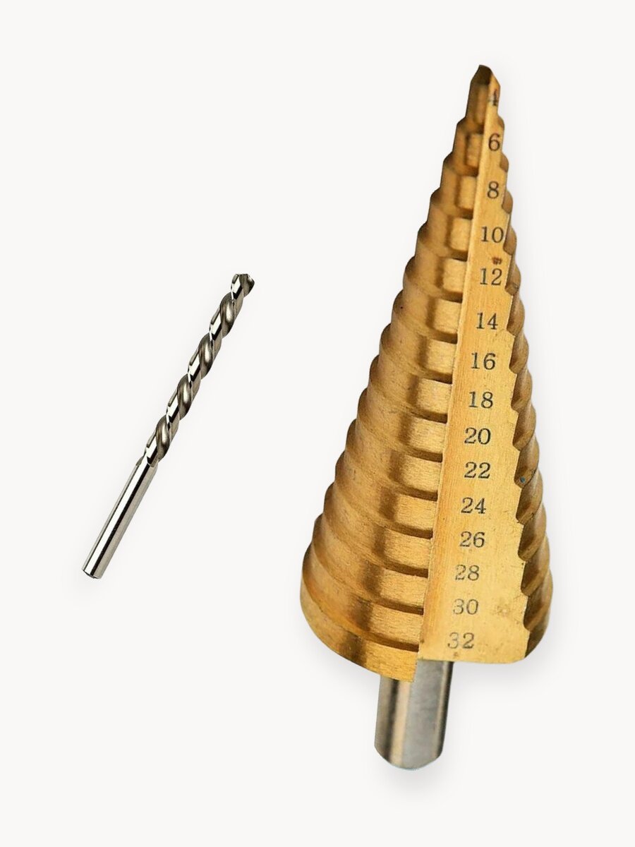 Сверло ступенчатое SMYK по металлу 4-32мм, качественая сталь, титановое покрытие