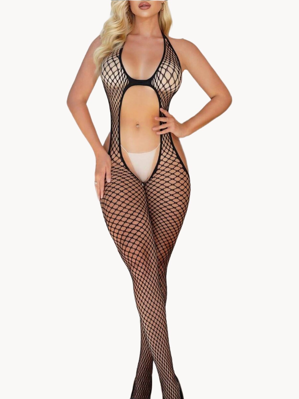 Эротический боди комбинезон Sweetnight черный, в сетку, для секса, с доступом