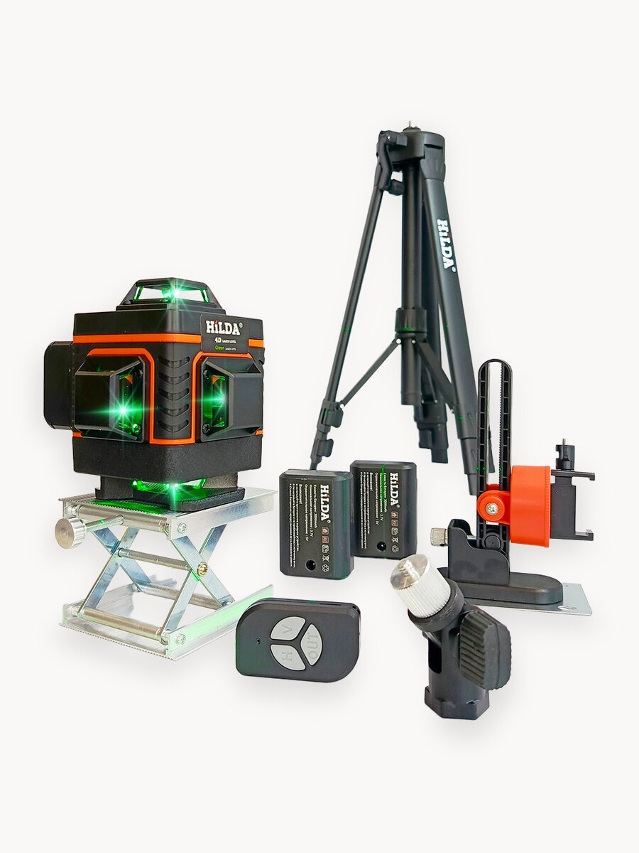Лазерный уровень нивелир HILDA 4D 30/60м, 1,0мм/м, оранжевый со штативом