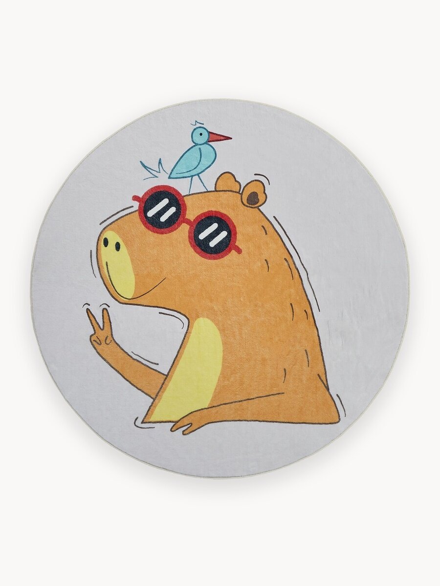 Коврик детский прикроватный Kindora VA-16 "Веселая капибара" 100x100см