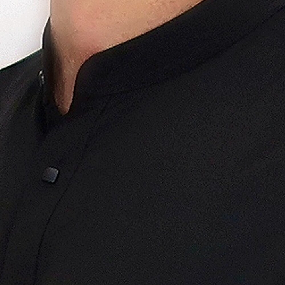 Рубашка Мужская рубашка с длинным рукавом приталенная стойка, темная сорочка на кнопках, рубаха на любой сезон, черная однотонная, без карманов, на любой сезон и на лето рубашка