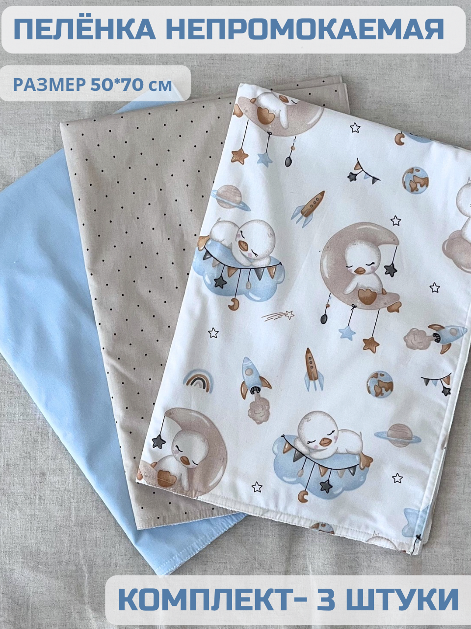 Пеленка непромокаемая 50х70см многоразовая для ребенка, ILANTO kids