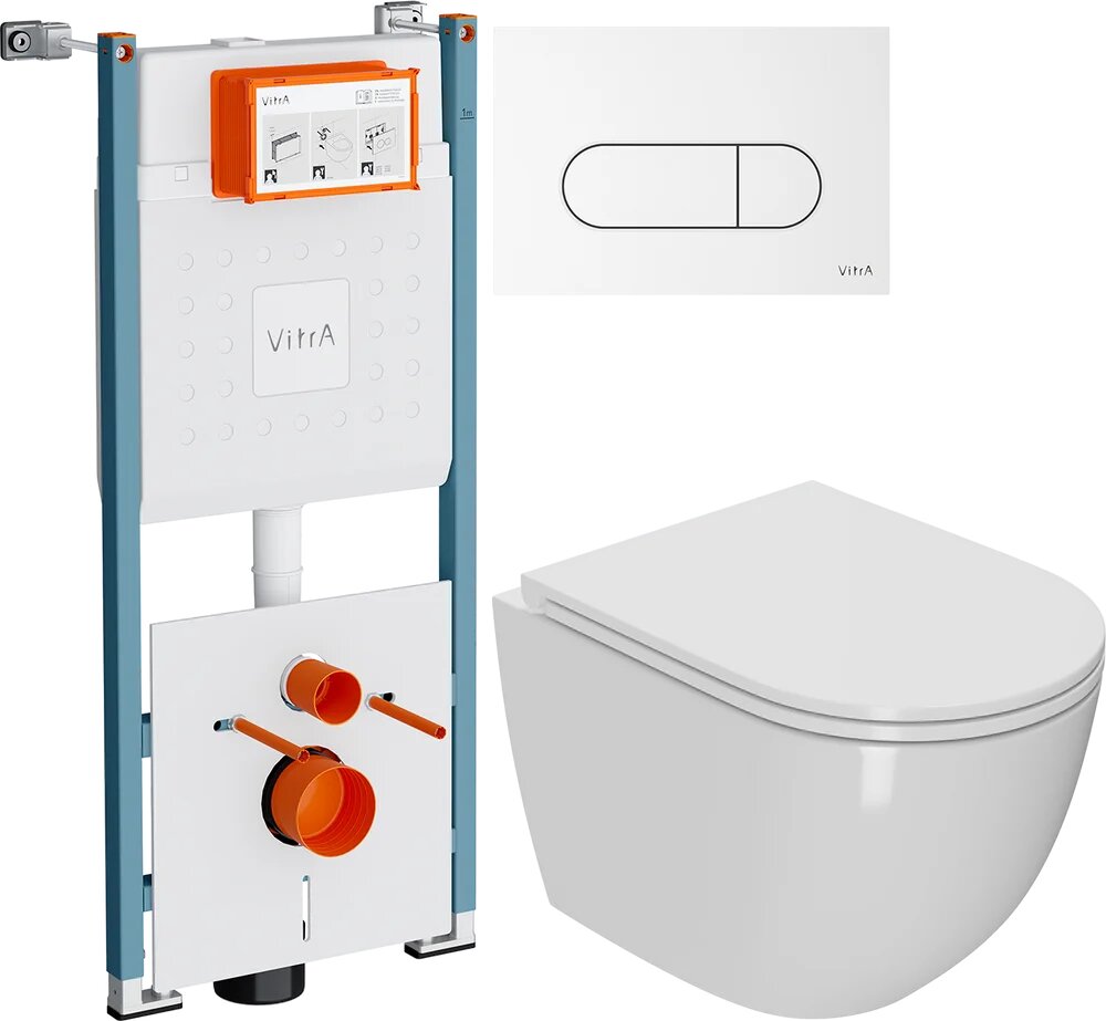 Комплект 3 в 1 Унитаз подвесной Bauedge BL0001-HQ2 / Инсталляция VitrA V-Fix Core 732-5800-01PV / Кнопка Root Round 740-2200