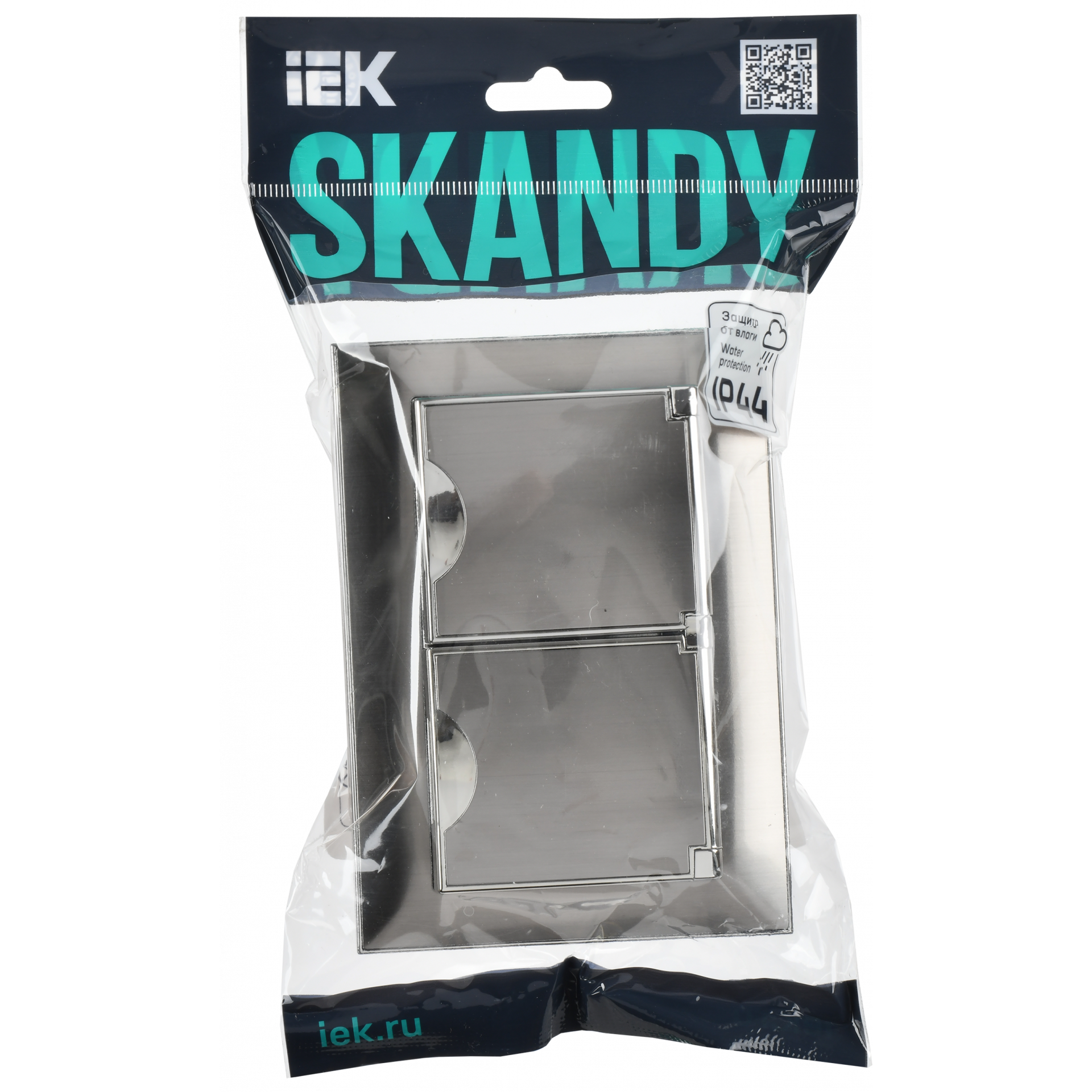 SKANDY Розетка 2-местная и крышкой 16А в сборе IP44 SK-R12N металл никель, IEK SK-R26-16-44-K50-F (1 шт.)