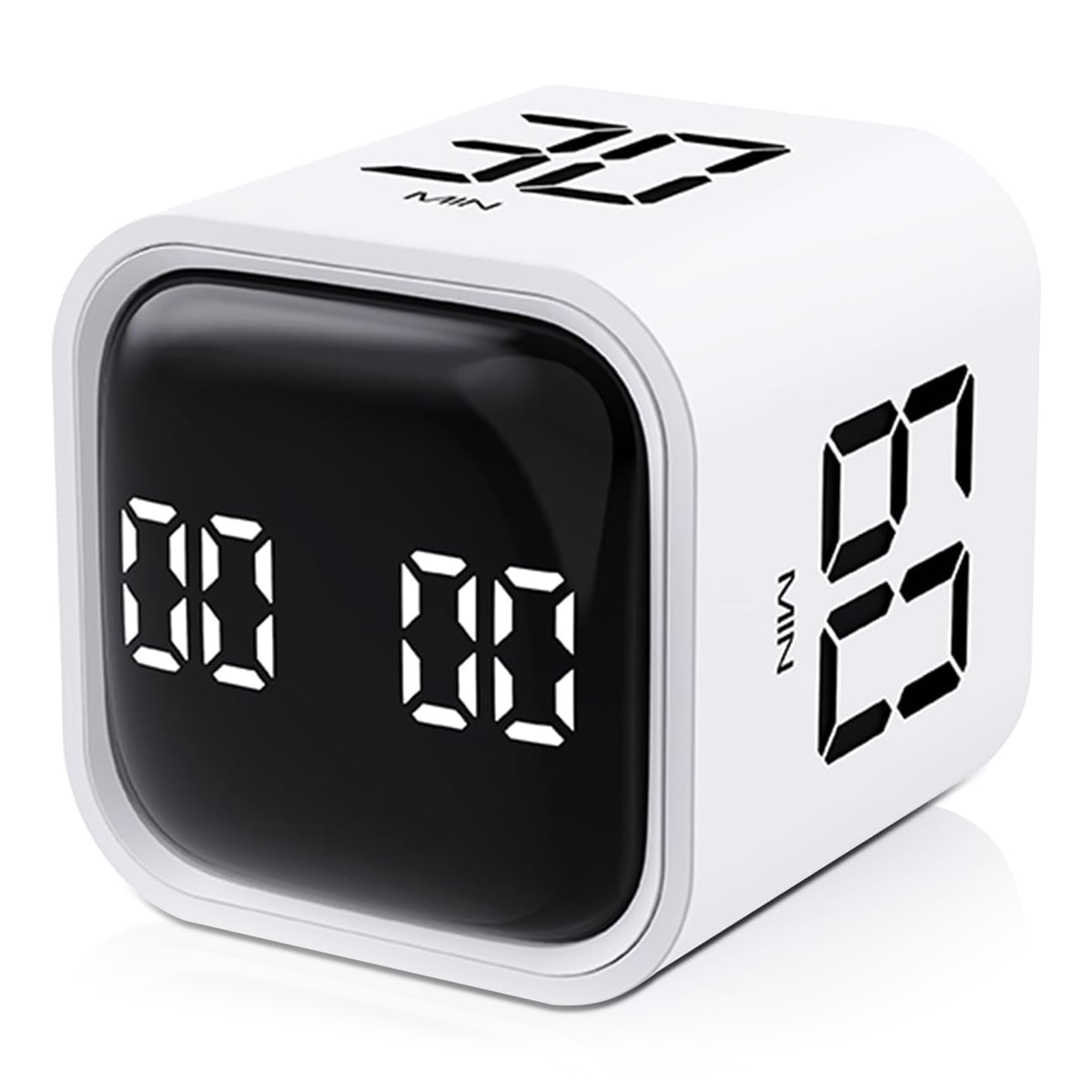 Кубический таймер, таймер вращения, 5/10/30/60 минут, таймер производительности, пауза и возобновление, тихий вибросигнал и настраиваемый звуковой сигнал для задач, работы, учебы, кухонный белый