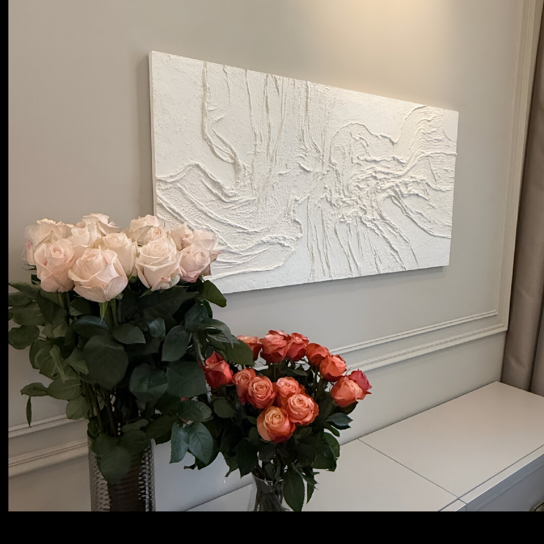 Панно гипсовое настенное 58x110 см, Картина для интерьера в белом цвете