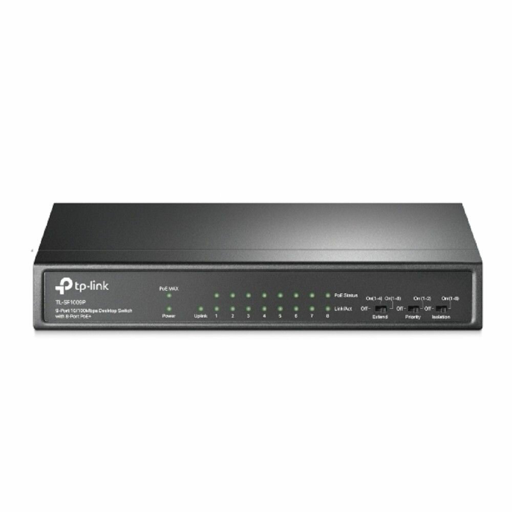 Tp - Link Коммутатор TL - SF1009P неуправляемый, 1xRJ45 и 8xRJ45+PoE+ 100Мбит с, с поддержкой автосогласования и авто - MDI MDIX
