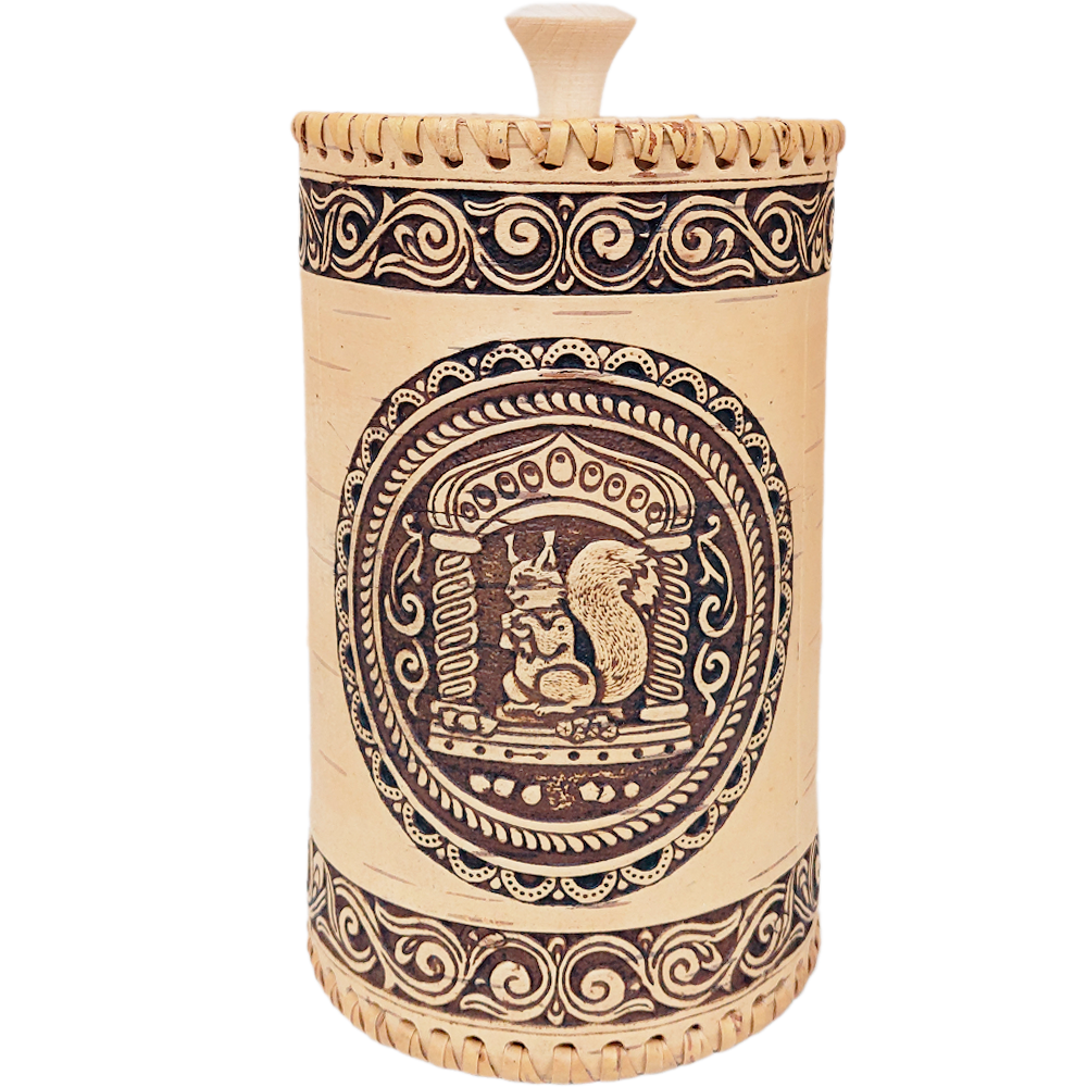 Туесок из бересты ручной работы "Белочка-красавица", 1л.