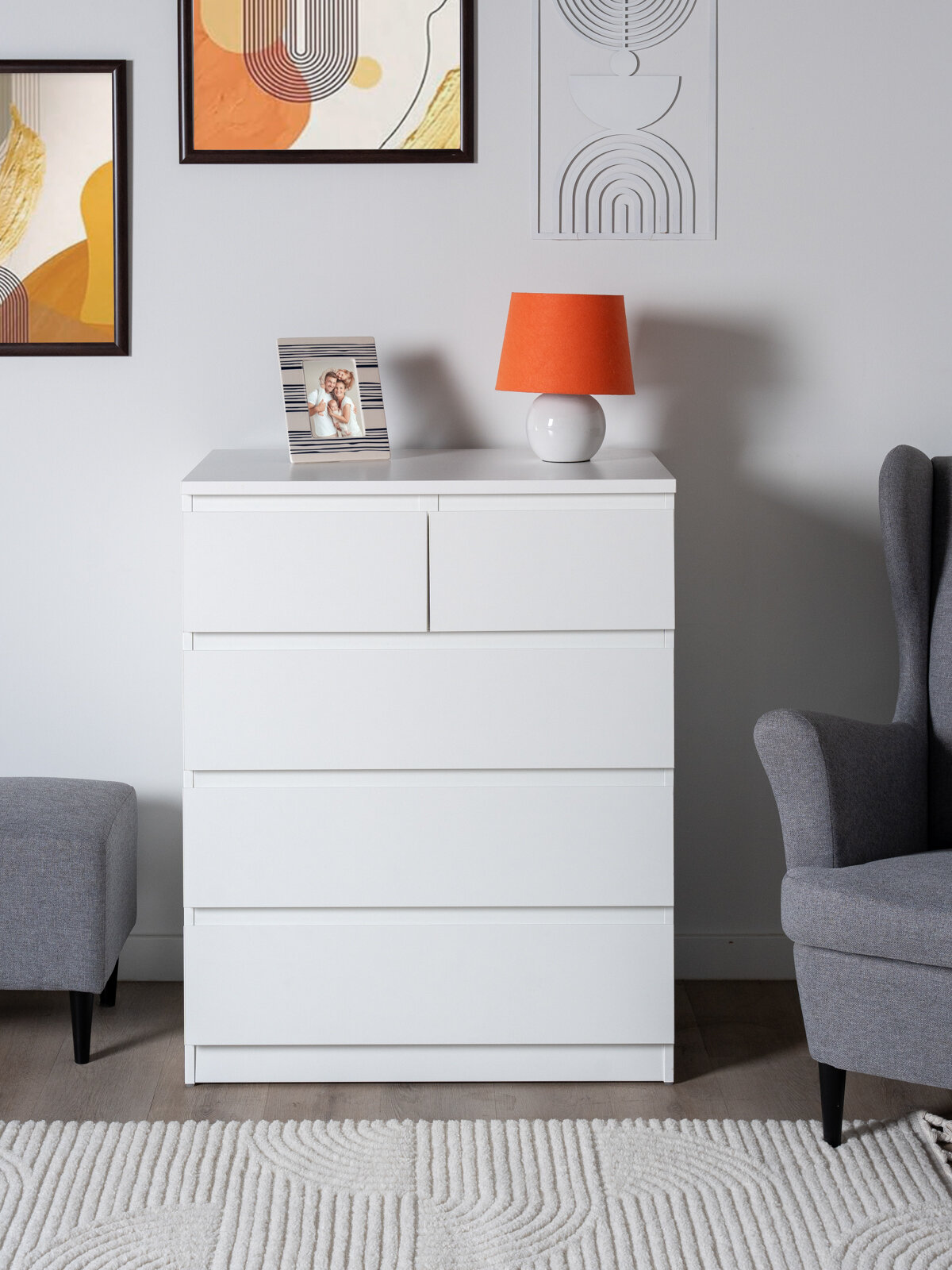 Комод для одежды белый с ящиками, с доводчиками, 80х48х99 см, ЛДСП, Гуд Лакк Мальта