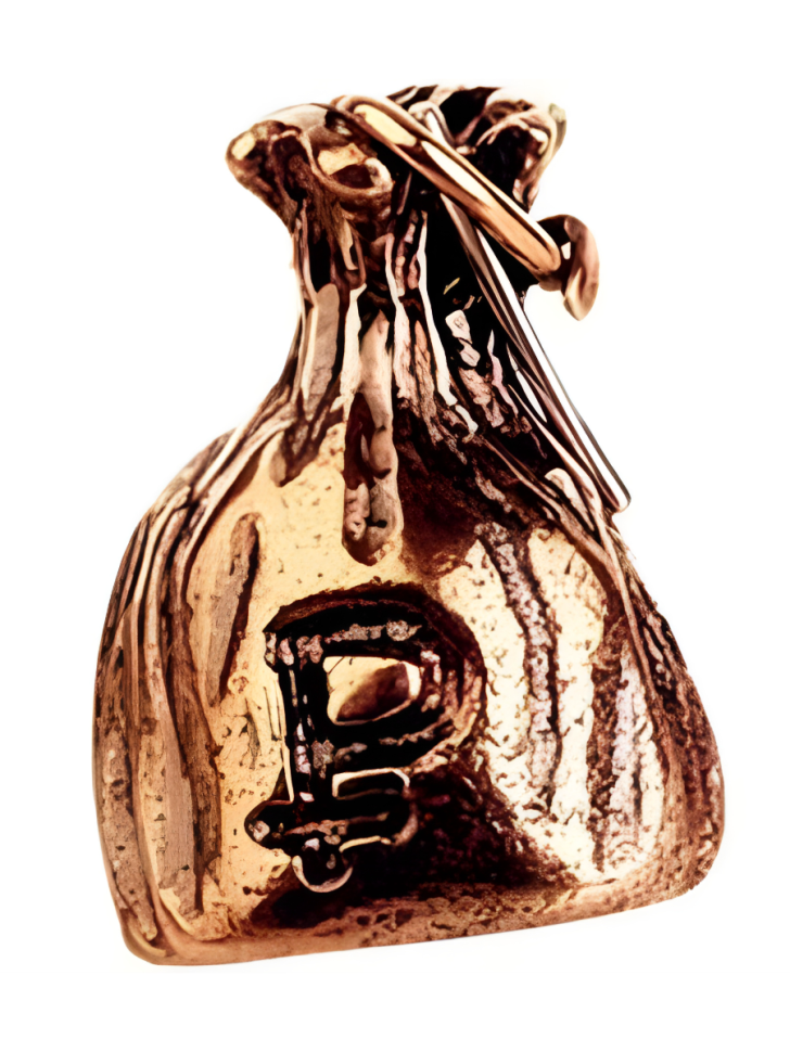 Кошельковый сувенир "Денежный мешок" из латуни с позолотой