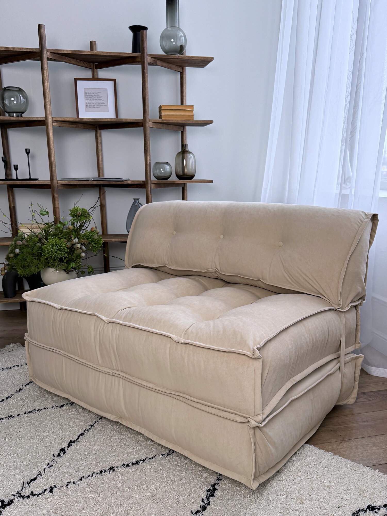 Диван-кровать Soft Cube, бескаркасный, прямой, раскладной, 120 см цвет бежевый