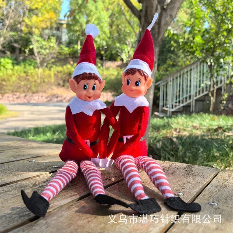 42cm Christmas Elf Doll for Kids Mini Toy Elf Dolls for Christmas Poseable Little Elf Shelf Sitters with Dangling Legs