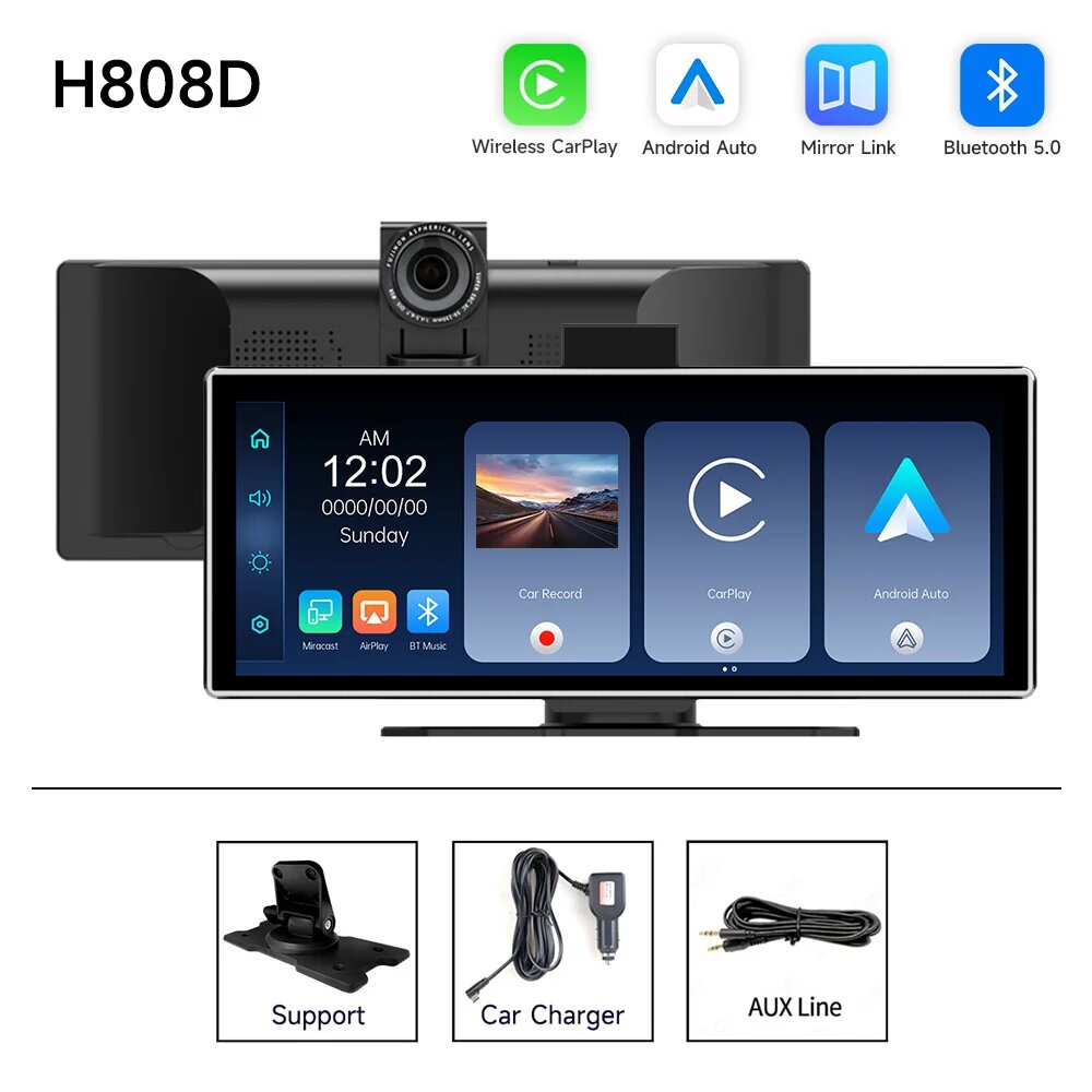 JIUYIN 4K HD DVR 11,26 дюймов Универсальный автомобильный радиоприемник Мультимедийная навигация Беспроводной CarPlay Apple Android Авто Зеркальный музыкальный плеер андроид автомагнитола, H808D