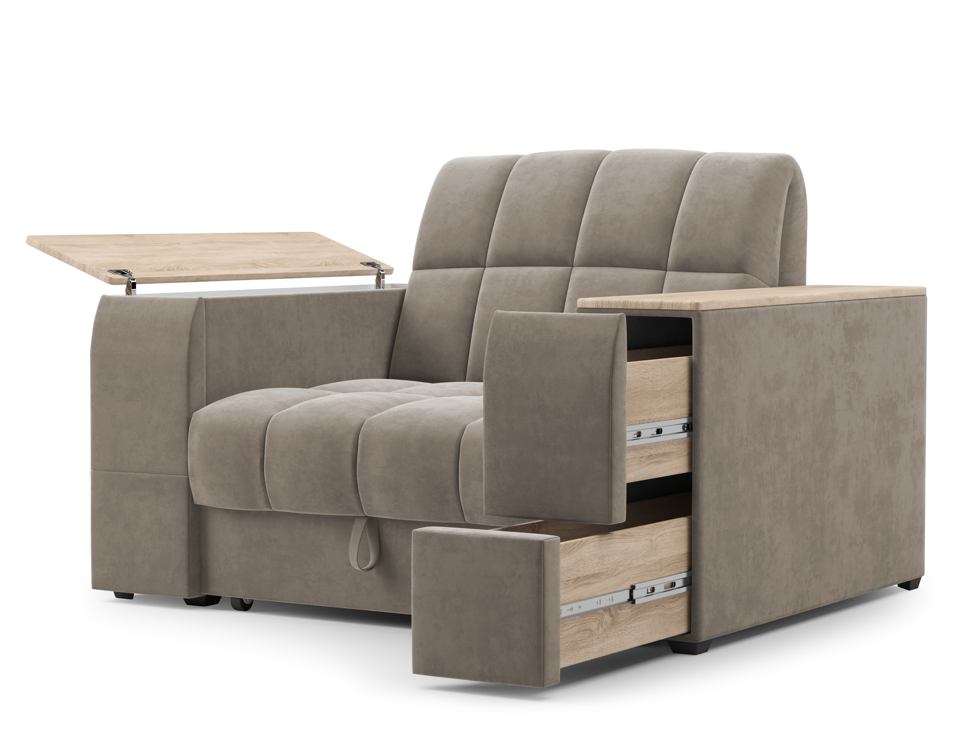 Кресло-кровать Флай, аккордеон, в подлокотниках короб+ящики, 80*200 с ортопедическим основанием, съемный чехол, велюр