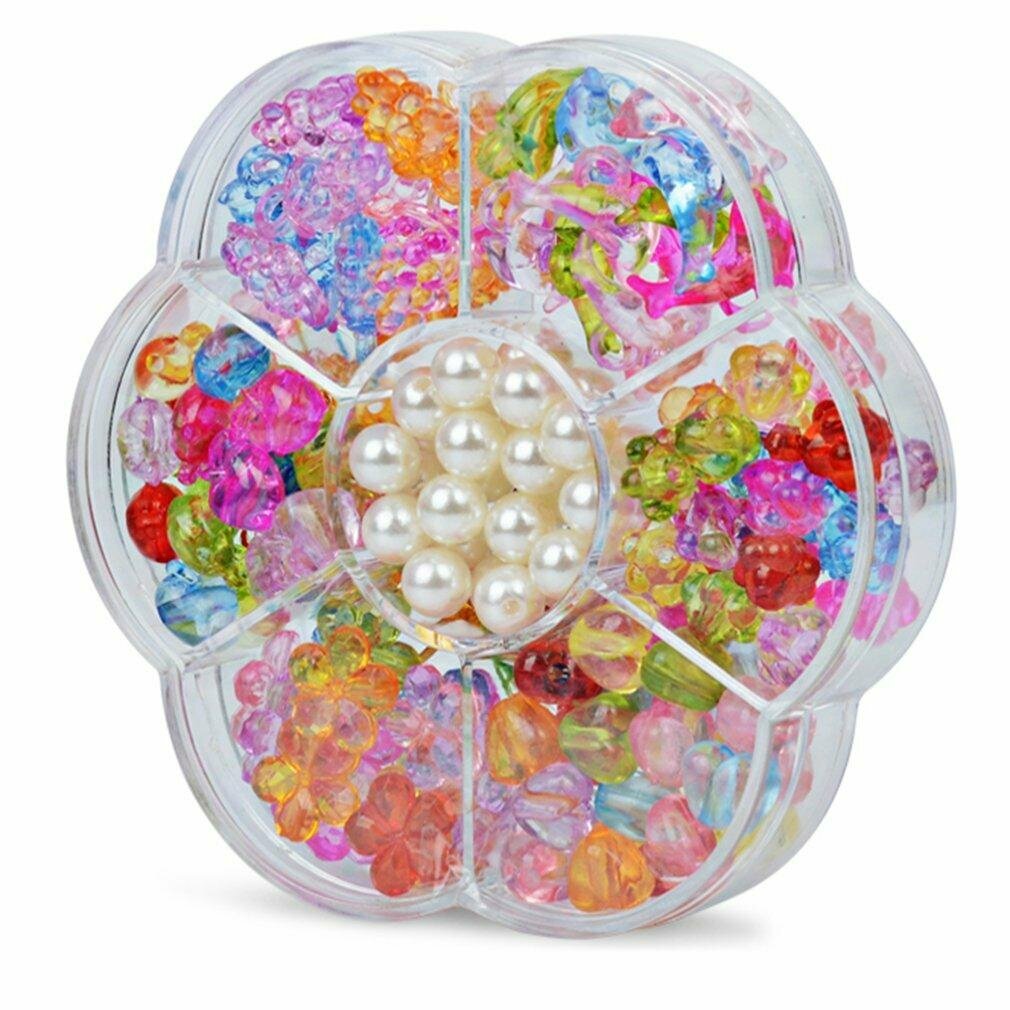 7 Girds Kids Girls DIY Toys String Beads Plum Blossom Box Set Building Kit Multicolor