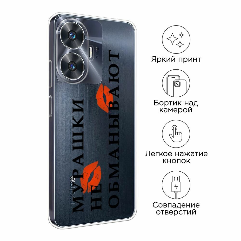 Чехол на Realme C55 / Реалми C55 с принтом "Мурашки не обманывают 1 - 14 февраля", прозрачный — фото 1