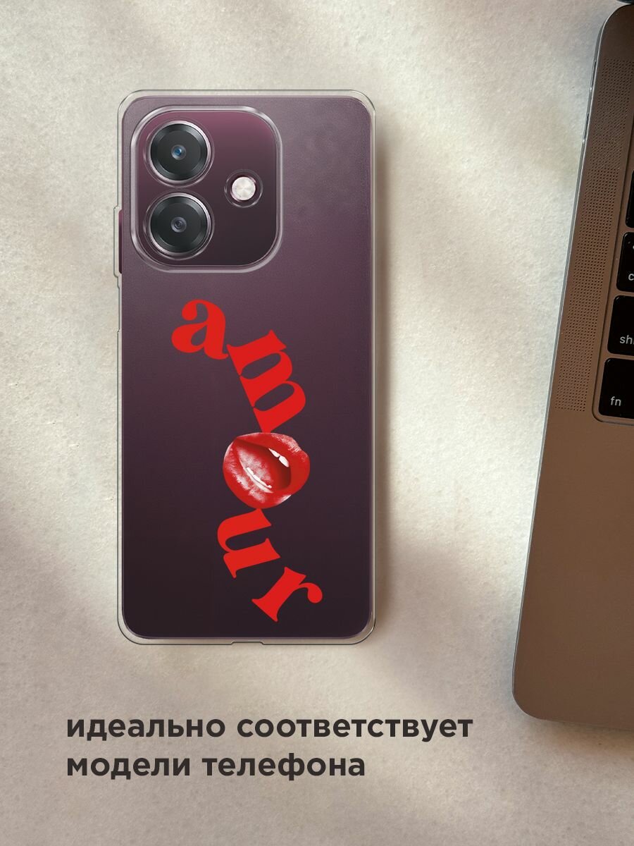 Чехол на Oppo A3/A3x / Оппо А3/A3x с принтом "Amour lips - 14 февраля", прозрачный — фото 1