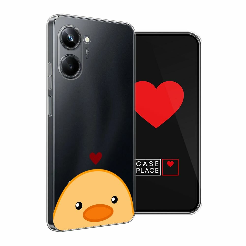 Чехол на Realme 10 Pro / Реалми 10 Про с принтом "Влюблённая уточка - 14 февраля", прозрачный — фото 1