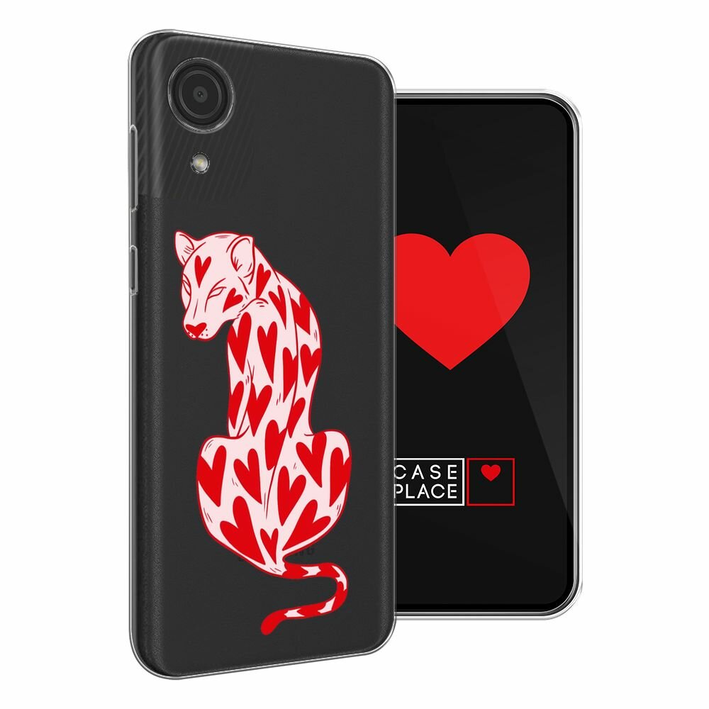 Чехол на Samsung Galaxy A03 Core / Самсунг Галакси А03 Core с принтом "Heart panther 2 - 14 февраля", прозрачный — фото 1